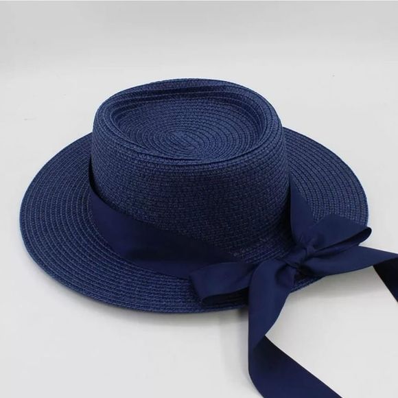 Accessories | Navy Blue Straw Hat With Webbing | Poshmark